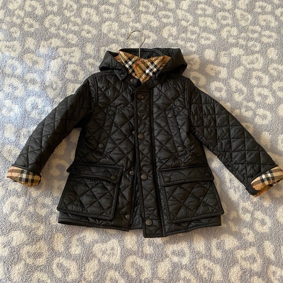 Burberry | Jackets & Coats | Burberry 4y Quilted Black Plaid Coat ...